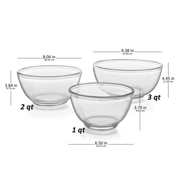 Libbey Baker's Basics 3 Piece Glass Mixing Bowl Set, Multi-Size & Reviews | Wayfair